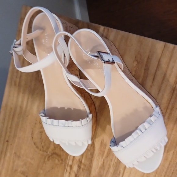 kate spade | Shoes | New Kate Spade Thomas White Leather Ruffle Cork ...